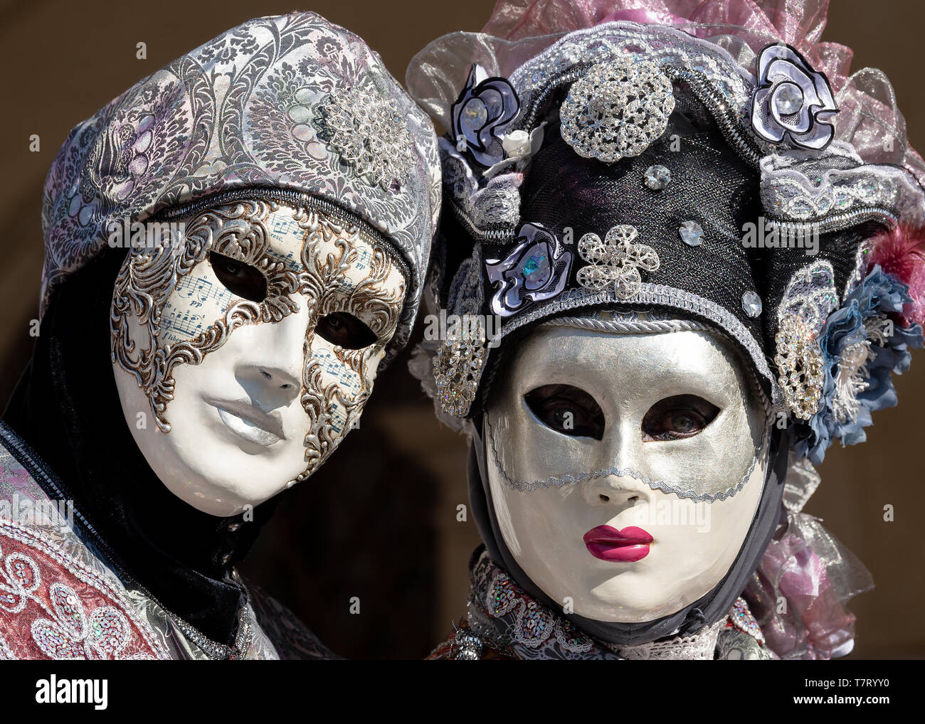 Reveller In Traditional Elaborate Mask And Costume At Venice Carnival ...