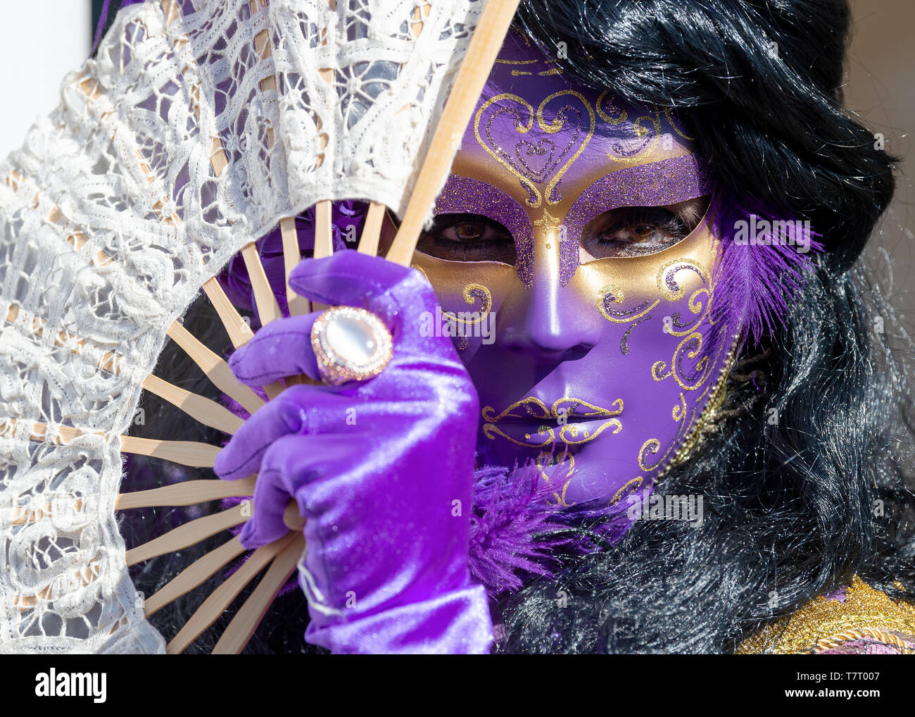 Reveller In Traditional Elaborate Mask And Costume At Venice Carnival ...