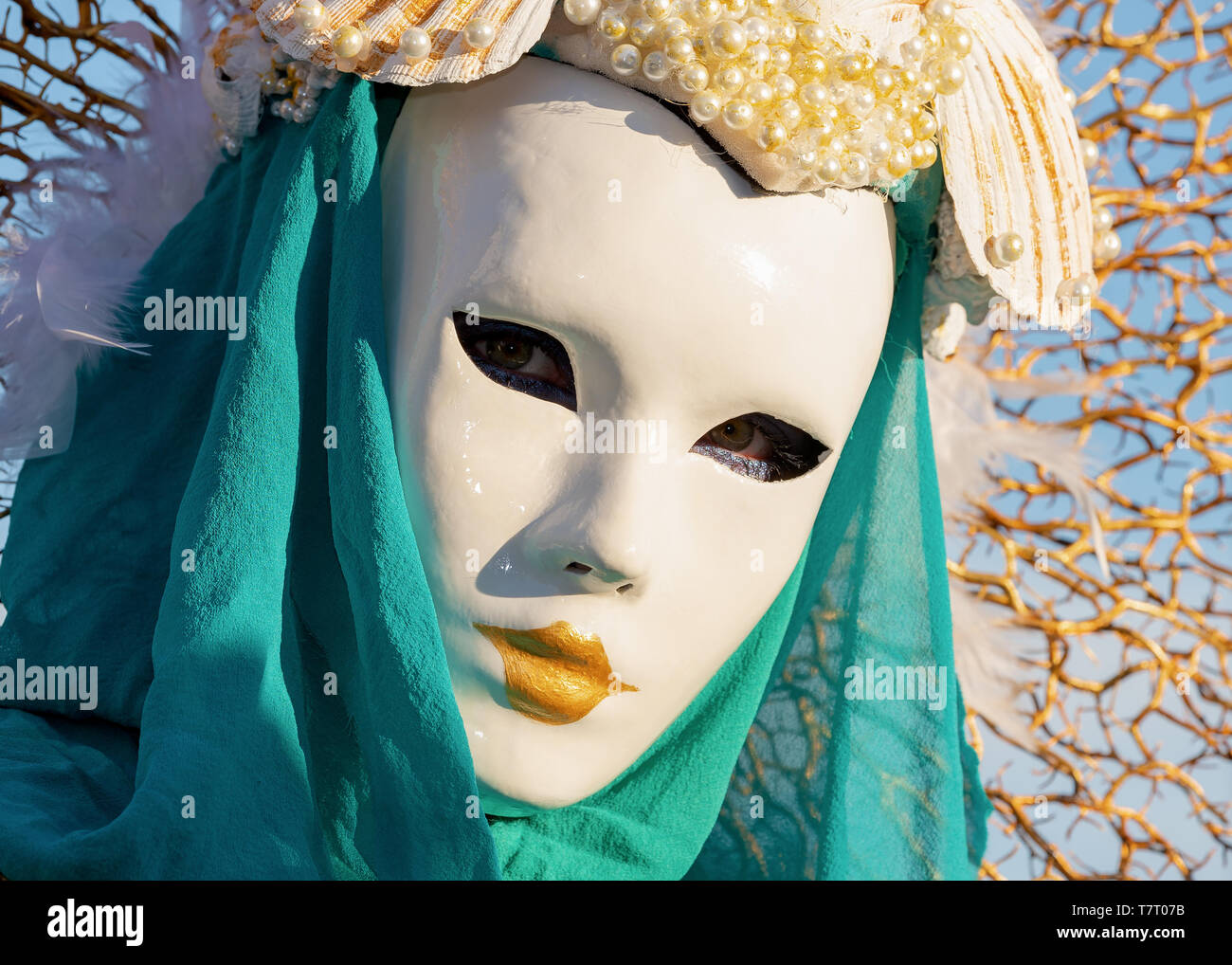 Reveller In Traditional Elaborate Mask And Costume At Venice Carnival ...