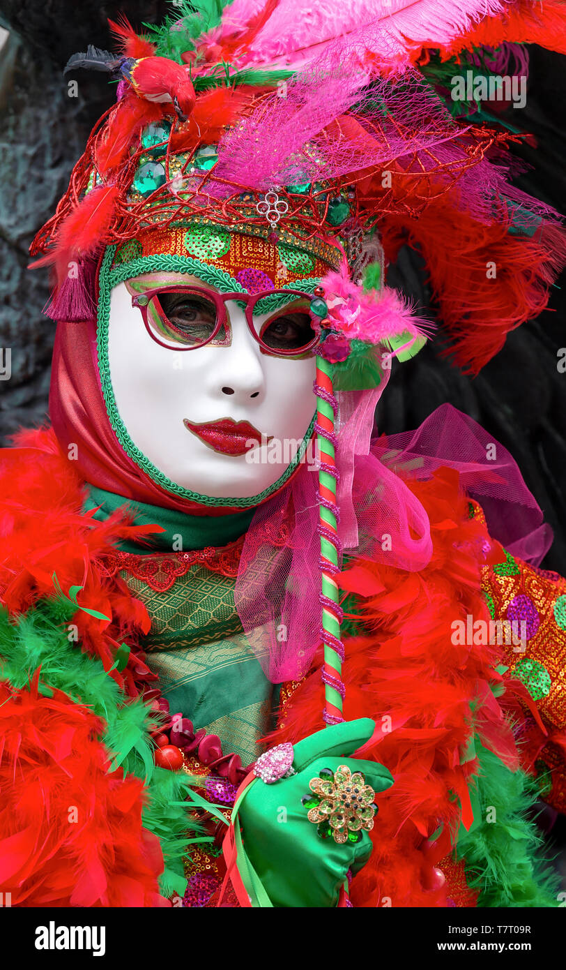 Reveller In Traditional Elaborate Mask And Costume At Venice Carnival ...