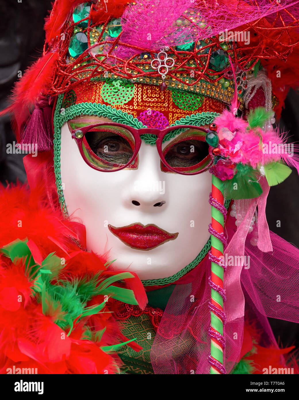 Reveller In Traditional Elaborate Mask And Costume At Venice Carnival ...