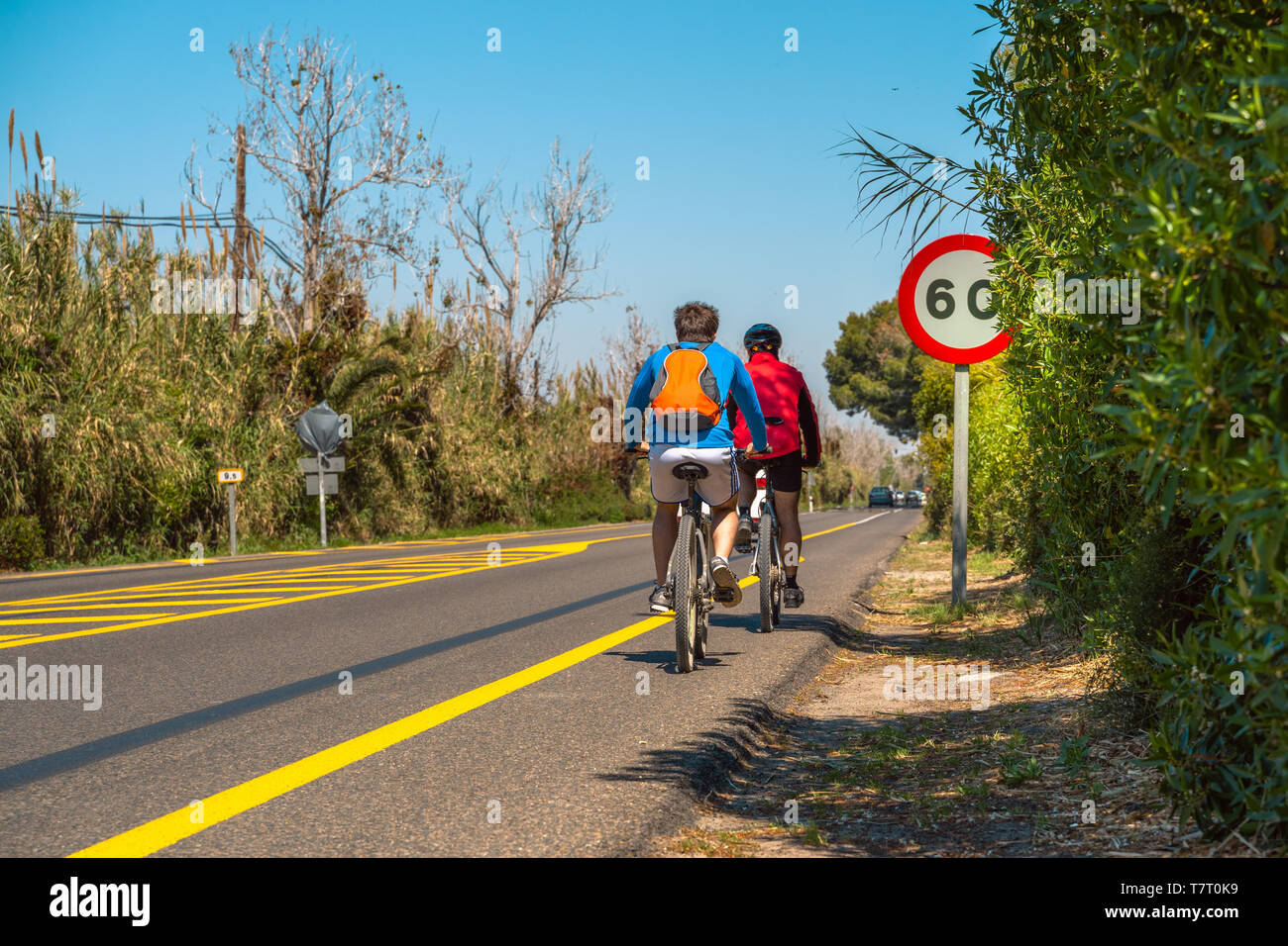 Valencia, Spain; April 13, 2019: Cyclists on the road and speed ...