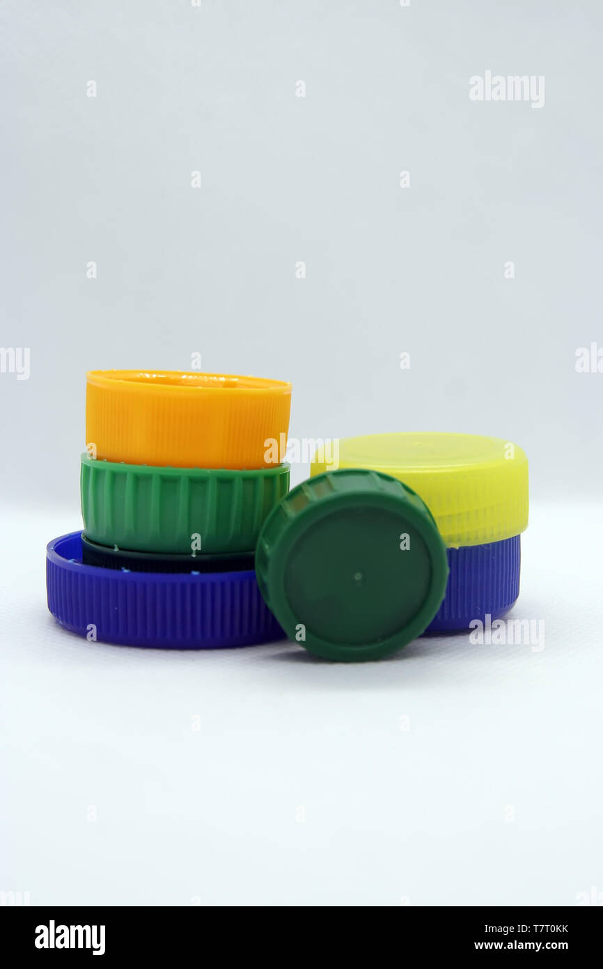 Plastic bottle plug. Plastic bottle cap. Various colors plastic cap ...