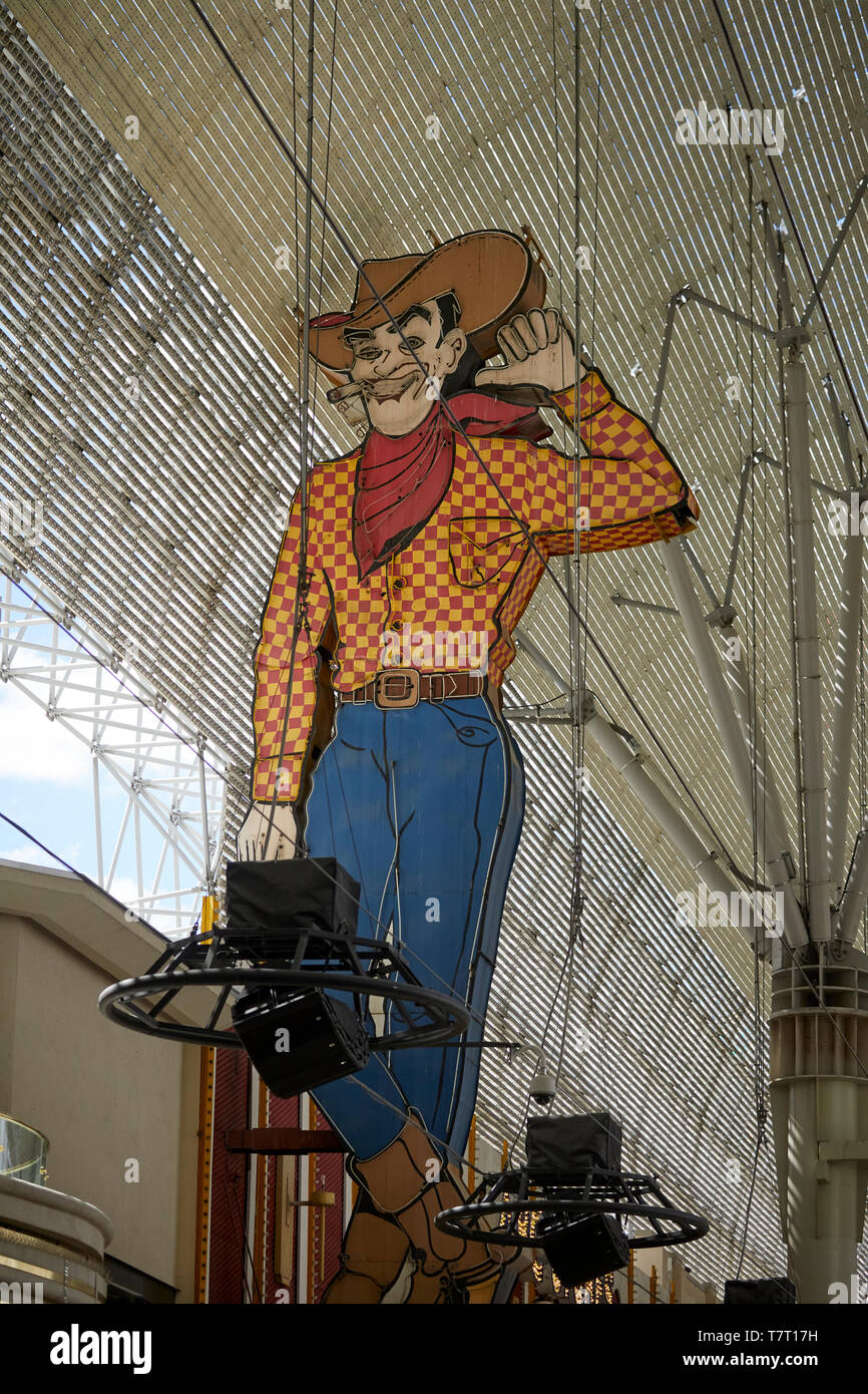 Las Vegas, Nevada USA, Downtown landmark Fremont Street cowboy sign ...