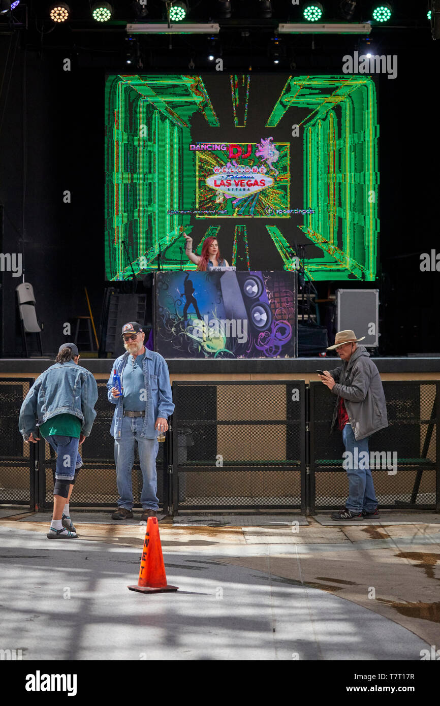 Las Vegas, Nevada USA, Downtown Fremont Street DJ on stage in the ...