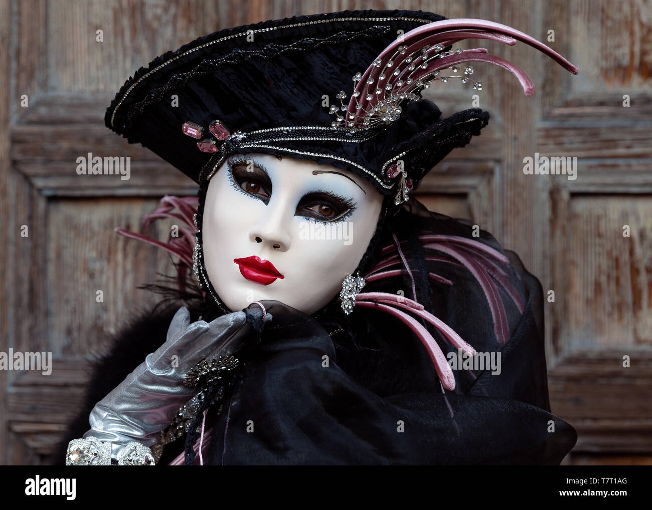 Reveller In Traditional Elaborate Mask And Costume At Venice Carnival ...