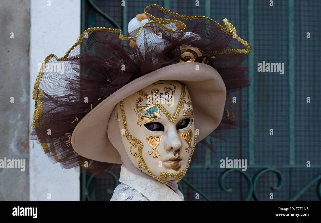 Reveller In Traditional Elaborate Mask And Costume At Venice Carnival (Carnevale di Venezia ...