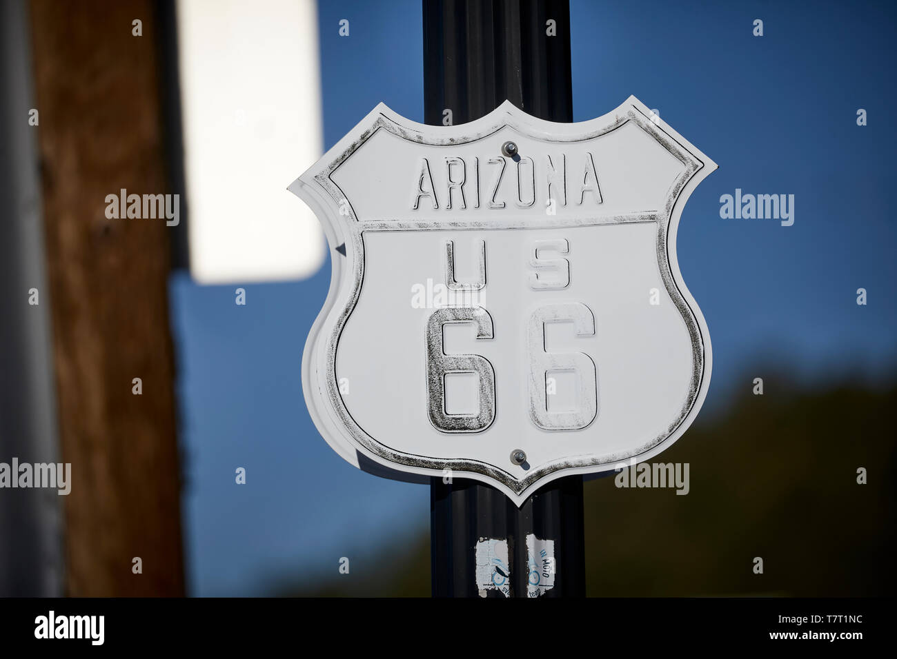 Historic Route 66 city Williams, faded route 66 small sign Stock Photo ...