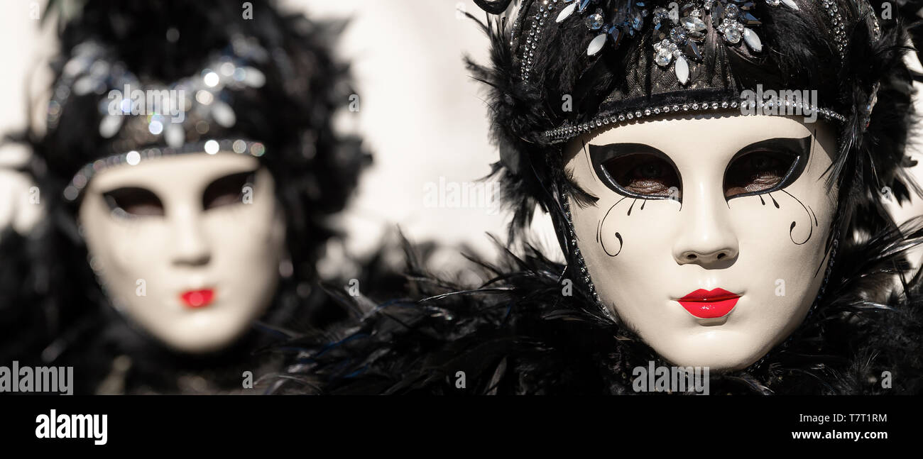 Reveller In Traditional Elaborate Mask And Costume At Venice Carnival ...