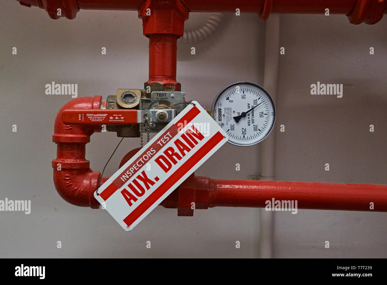 Red pipes and valves for fire protection water systems Stock Photo - Alamy