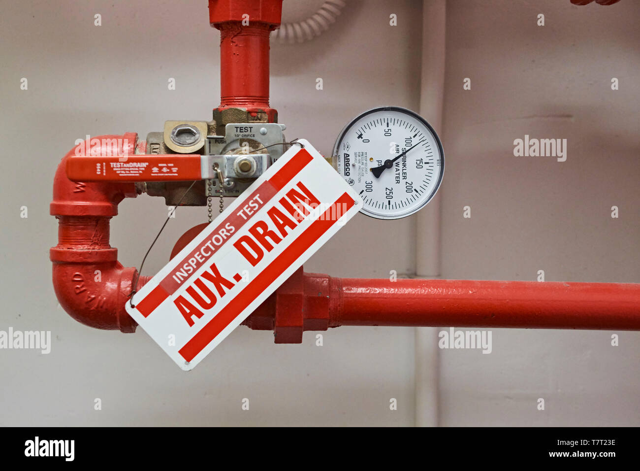 Red pipes and valves for fire protection water systems Stock Photo - Alamy