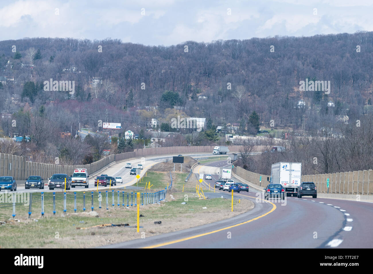Upper Saucon Township, USA - April 8, 2018: Interstate highway road 78 ...