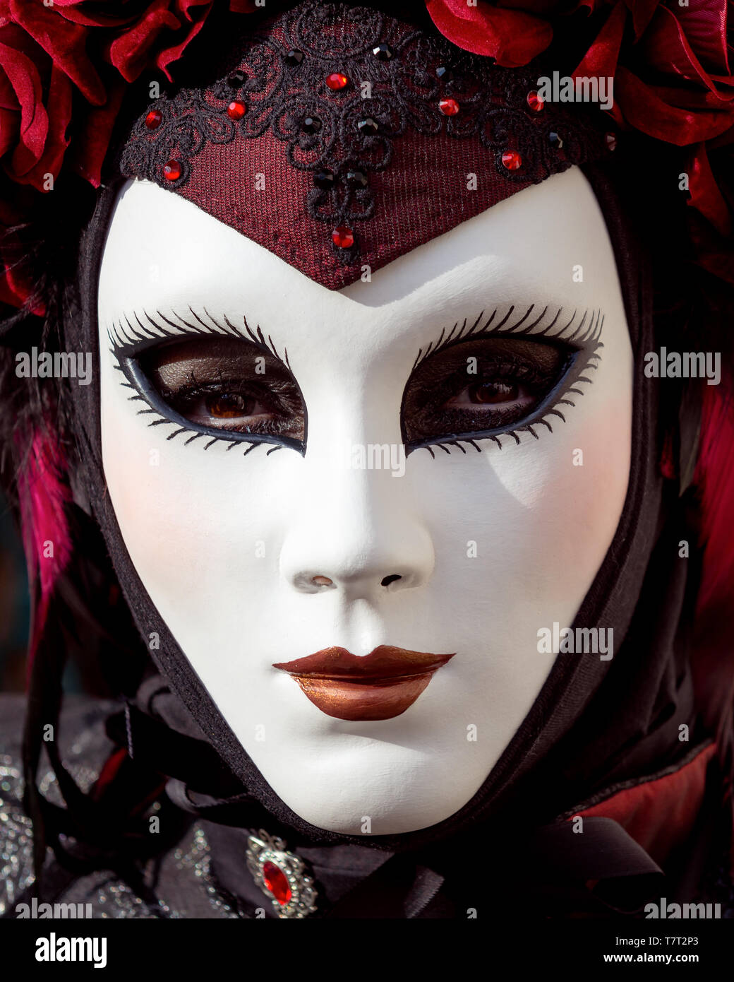 Reveller In Traditional Elaborate Mask And Costume At Venice Carnival ...