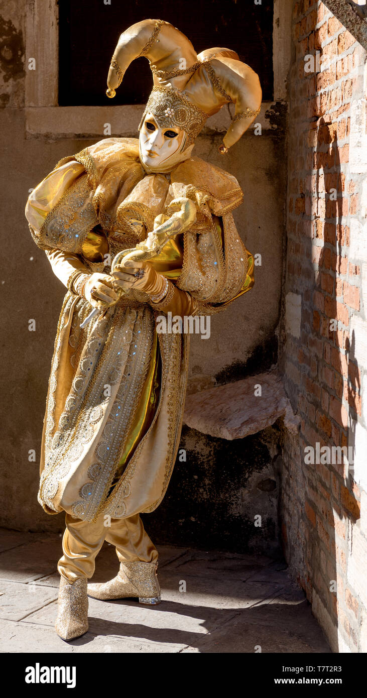 Reveller In Traditional Elaborate Mask And Costume At Venice Carnival (Carnevale di Venezia ...