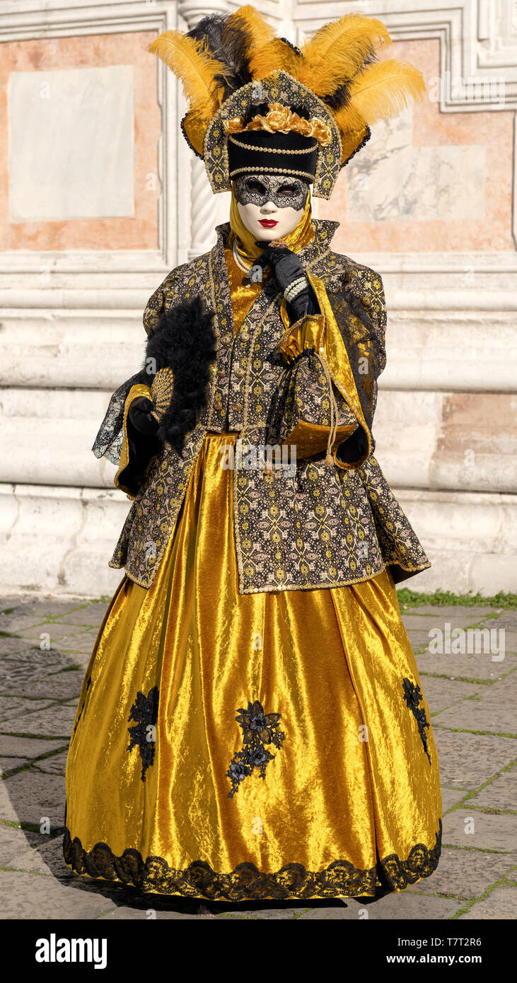 Reveller In Traditional Elaborate Mask And Costume At Venice Carnival ...