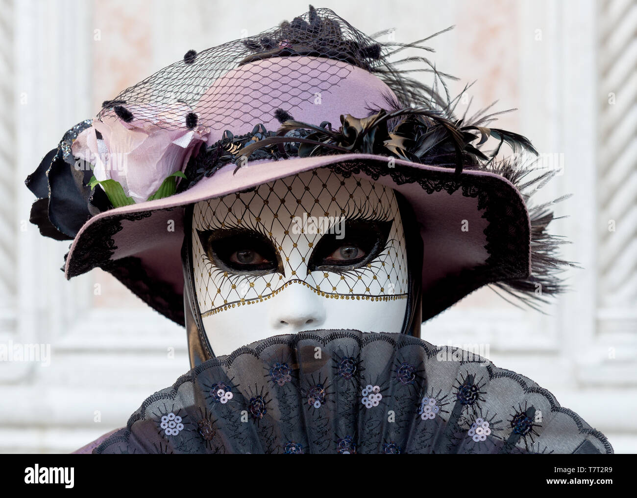Reveller In Traditional Elaborate Mask And Costume At Venice Carnival ...