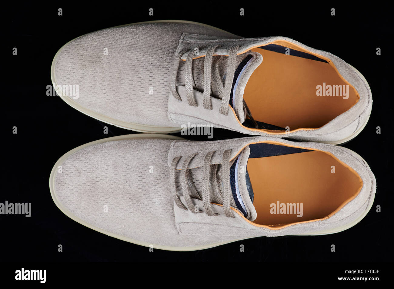 Gray man casual shoes above top view isolated on black background Stock ...