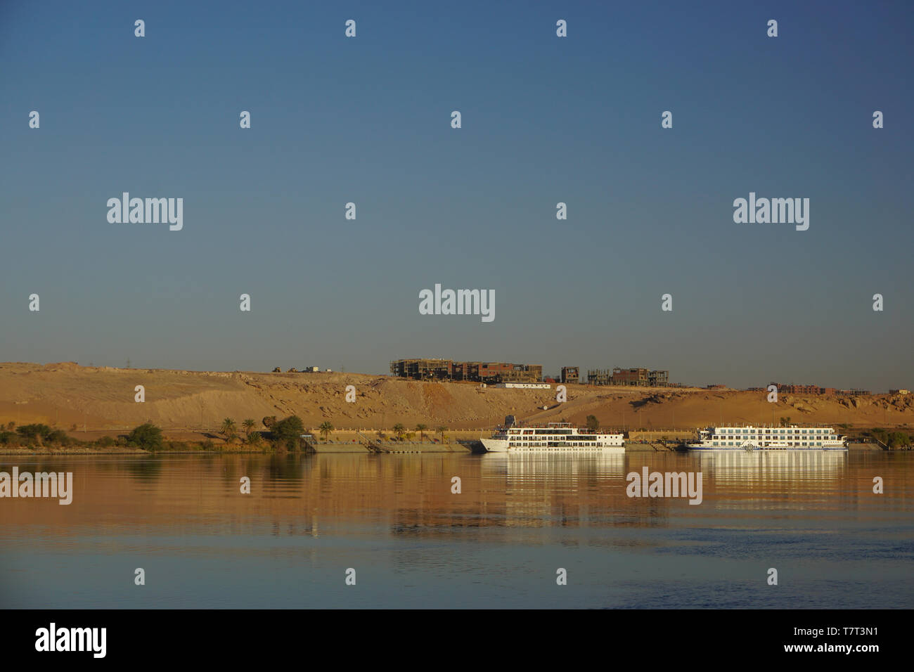 Aswan, Egypt: Cruise ships docked on the west bank of the Nile River on ...