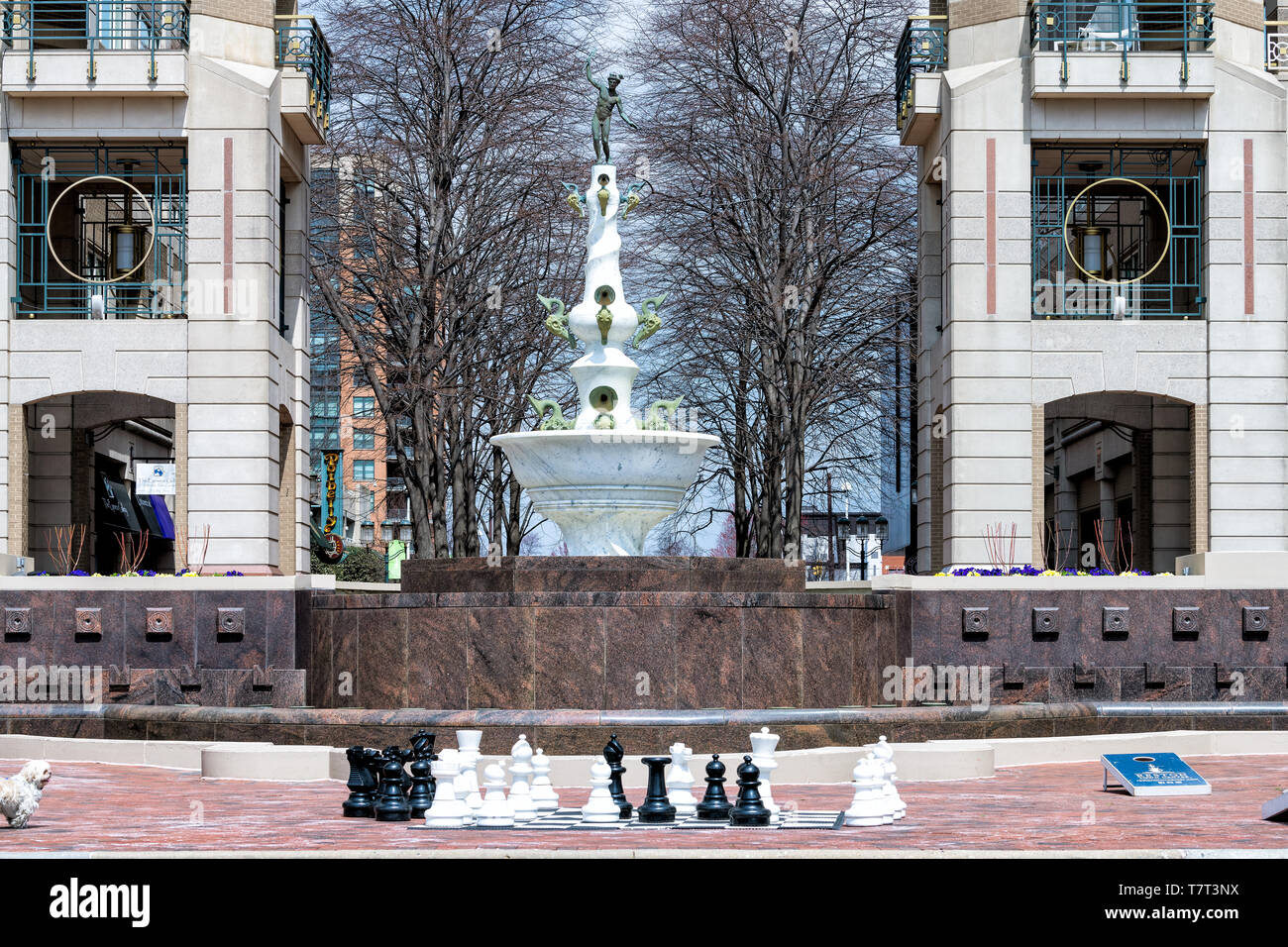 Reston, USA - April 11, 2018: Town center building architecture ...