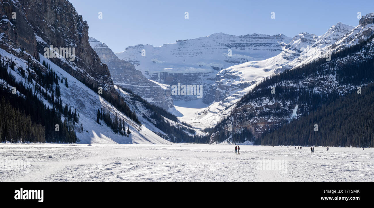 LAKE LOUISE, CANADA - MARCH 20, 2019: frozen lake in alberta with ...