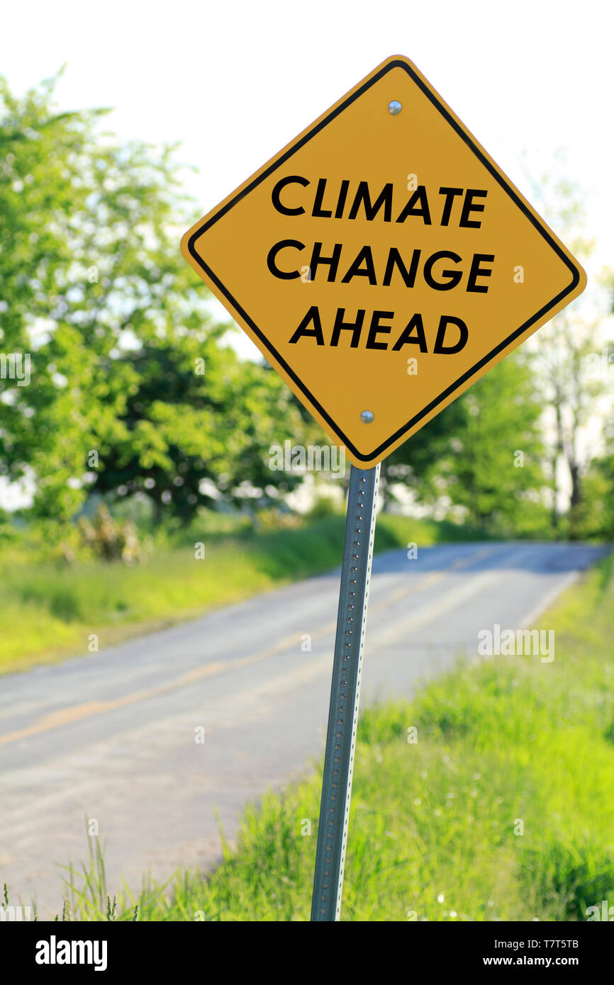 Climate change ahead road sign hi-res stock photography and images - Alamy