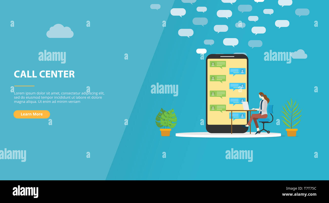 call center concept with woman on calling support for website template ...