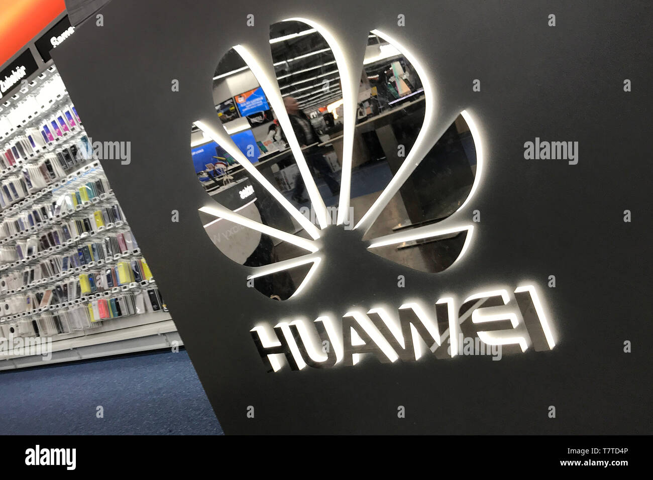 Munich, Deutschland. 09th May, 2019. HUAWEI logo, brand emblem ...