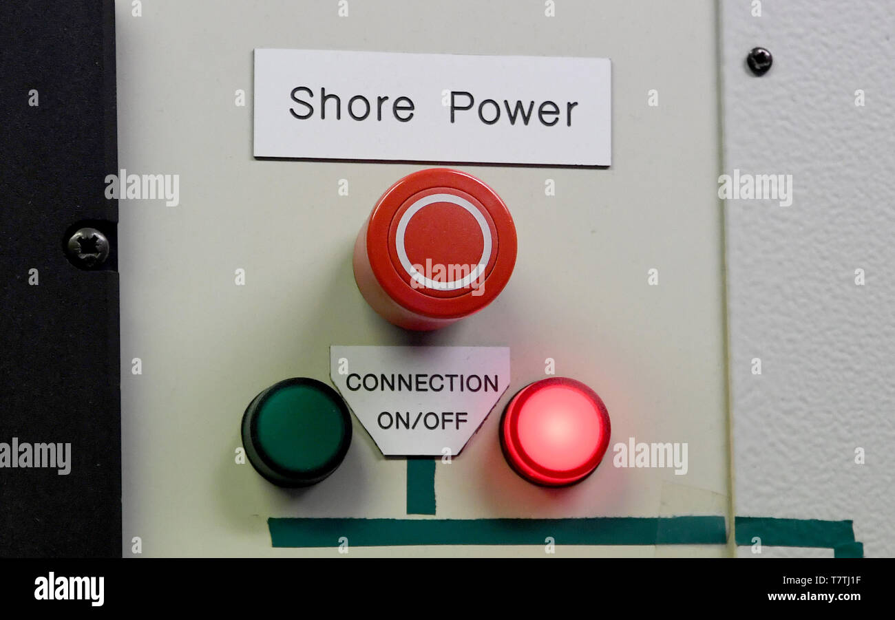 Kiel, Germany. 09th May, 2019. A switch for shore power on board the ...