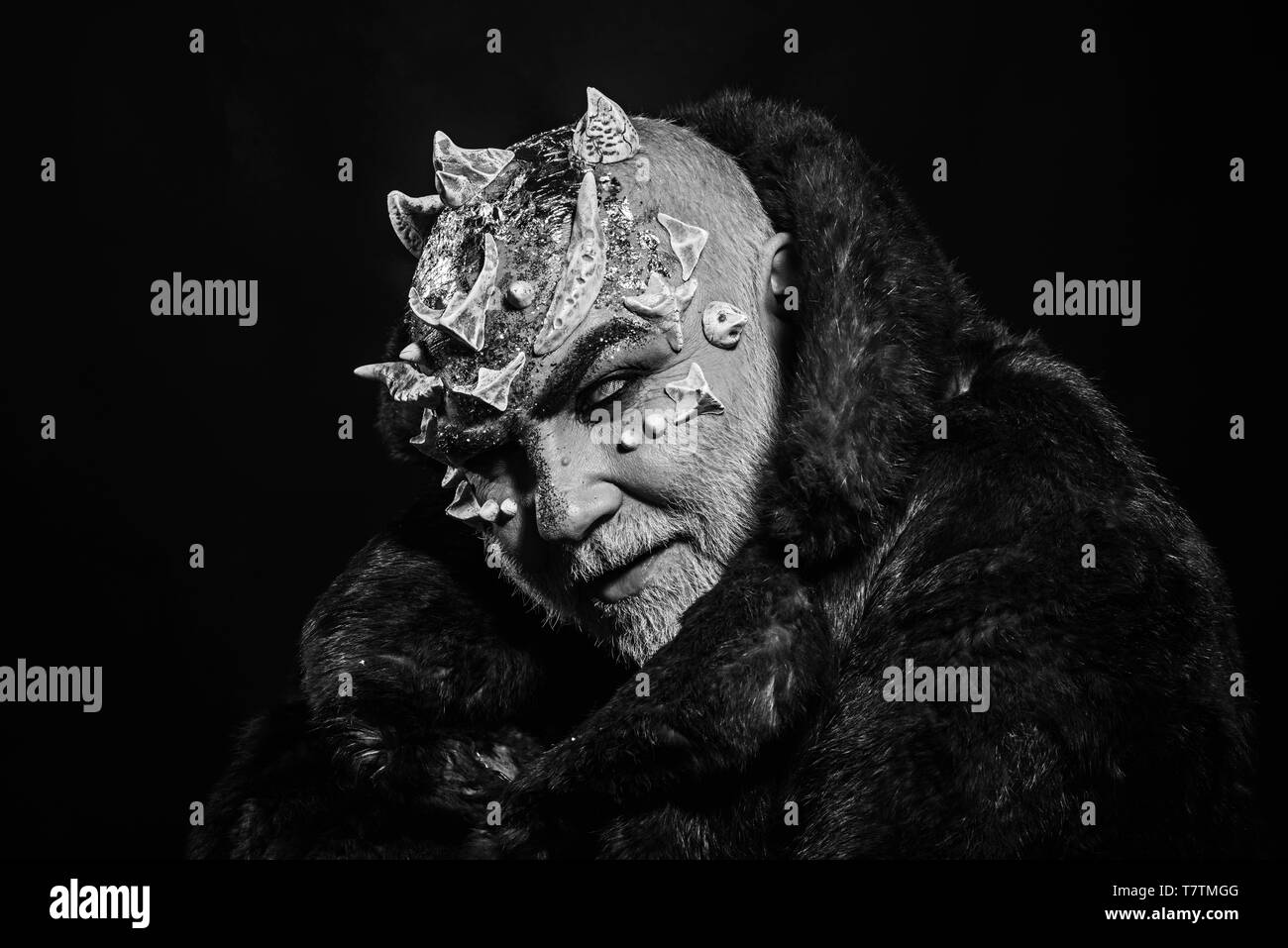 Alien, demon, sorcerer makeup. Horror and fantasy concept. Man with ...