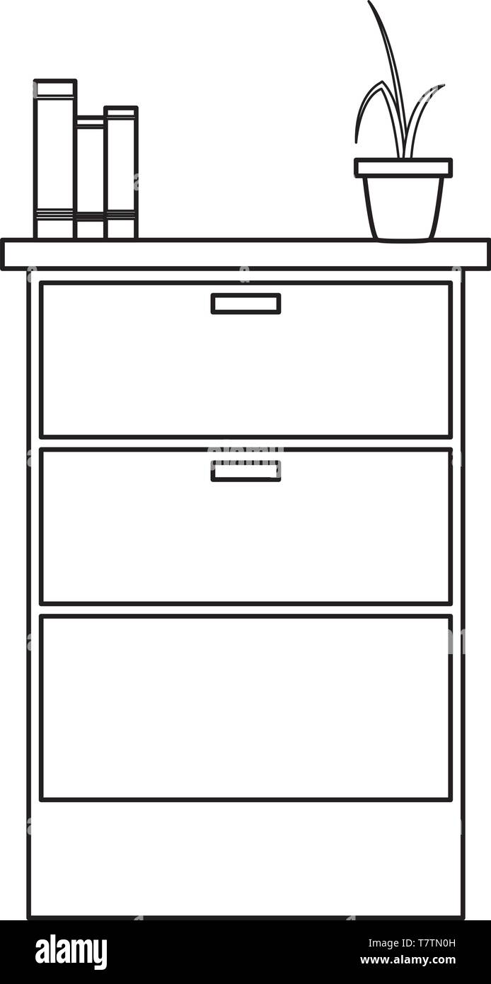 wooden drawer with books and plant vector illustration design Stock ...