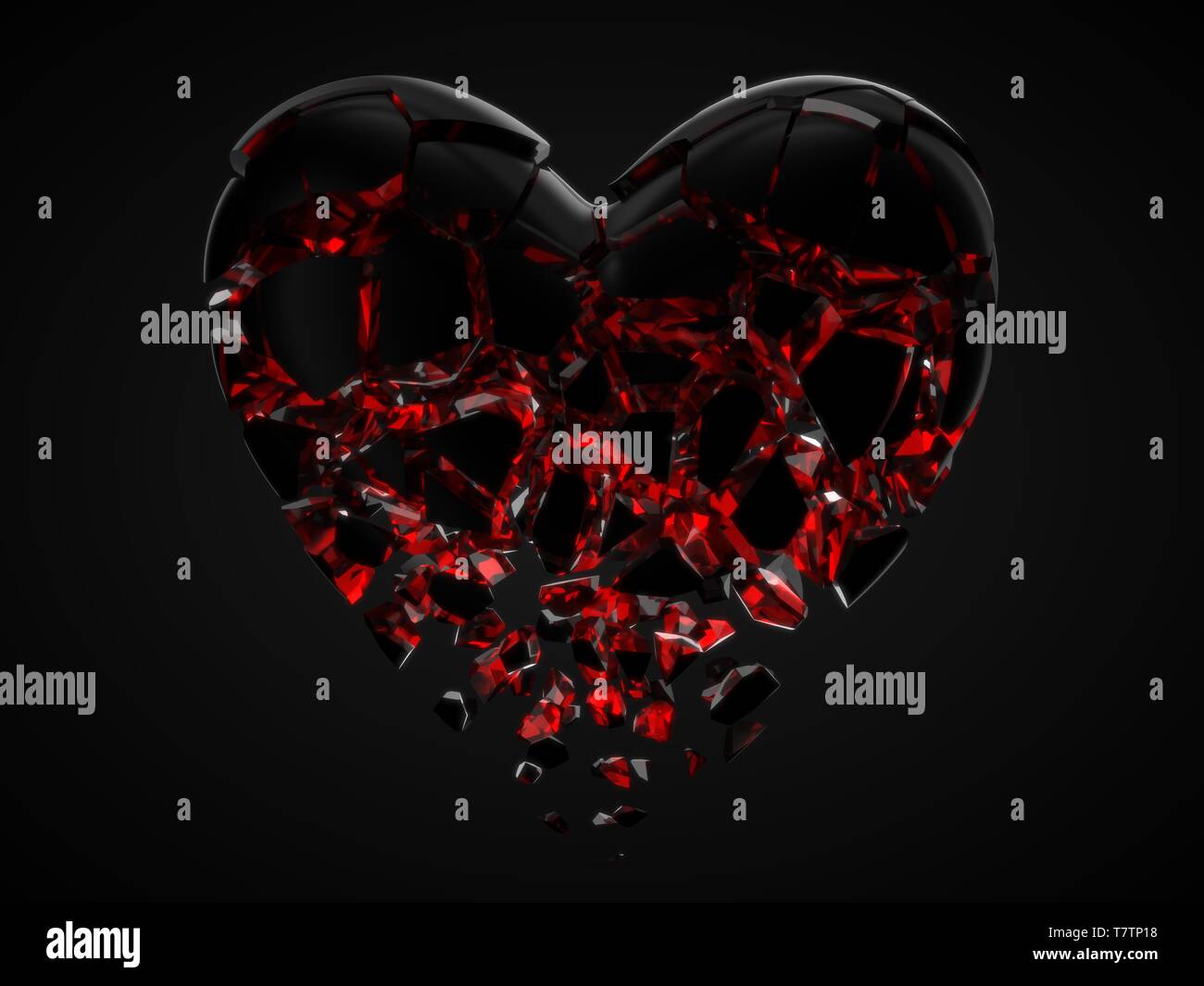 fracturing and dissolving dark heart with cyrstal inside. concept for ...