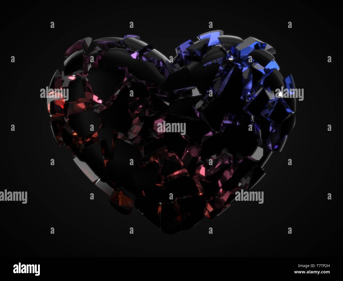 fracturing and dissolving dark heart with cyrstal inside. concept for ...