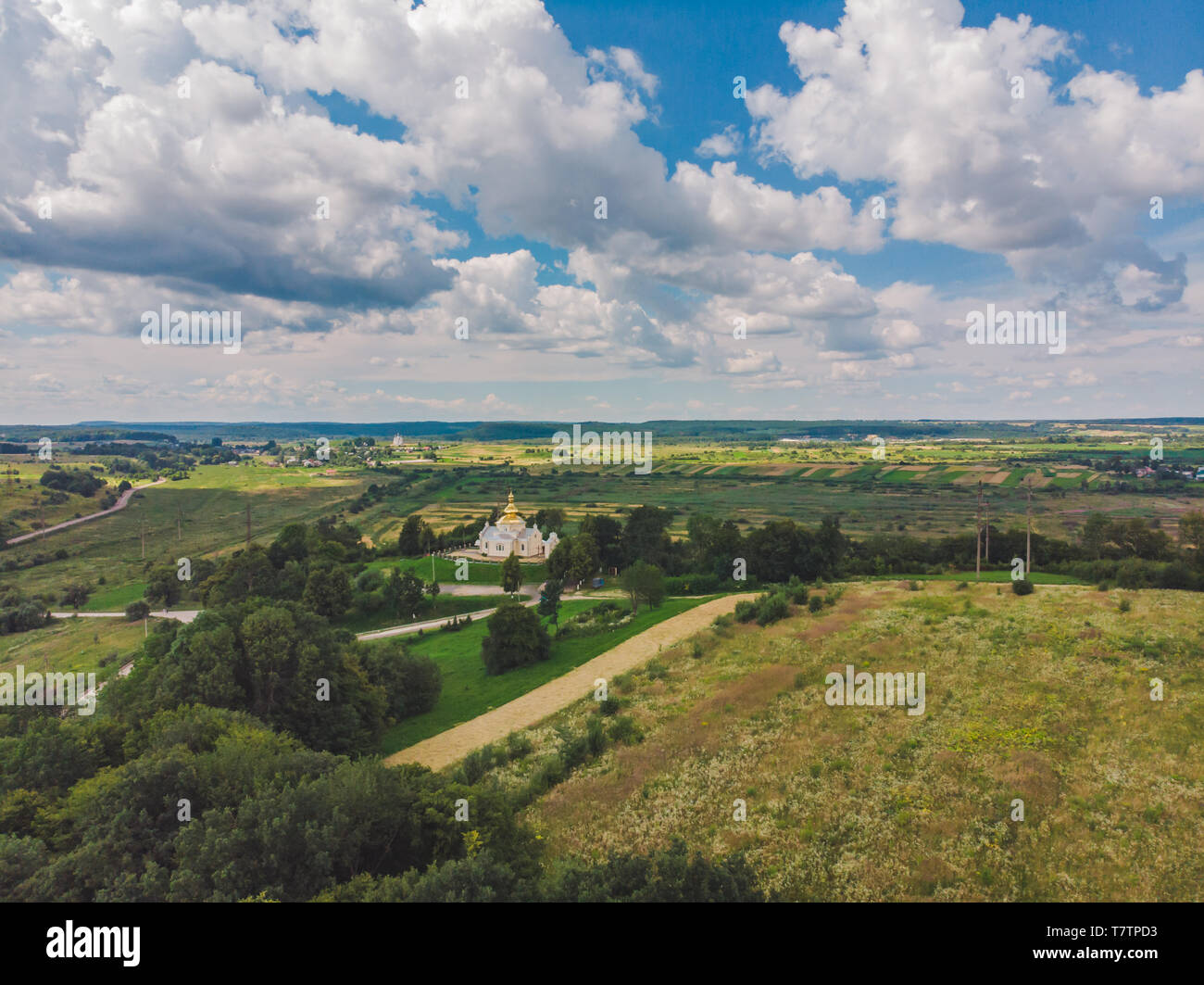 aerial view of church fields around Stock Photo - Alamy