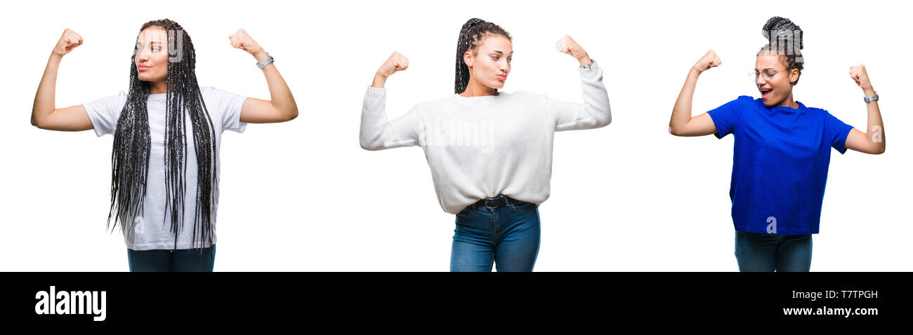 Collage of beautiful braided hair african american woman over isolated ...