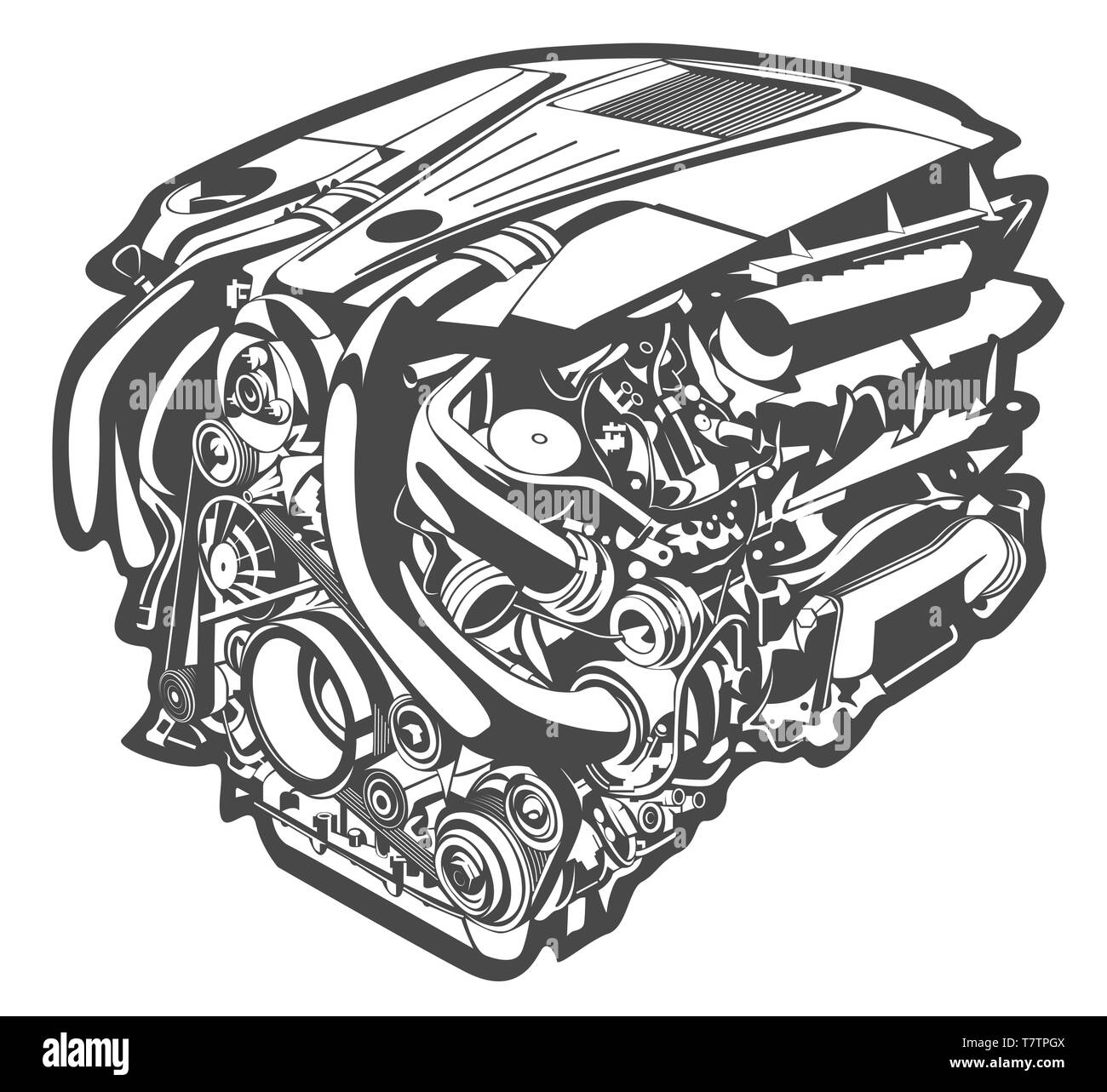 vector high detailed illustration of car engine Stock Vector Image ...