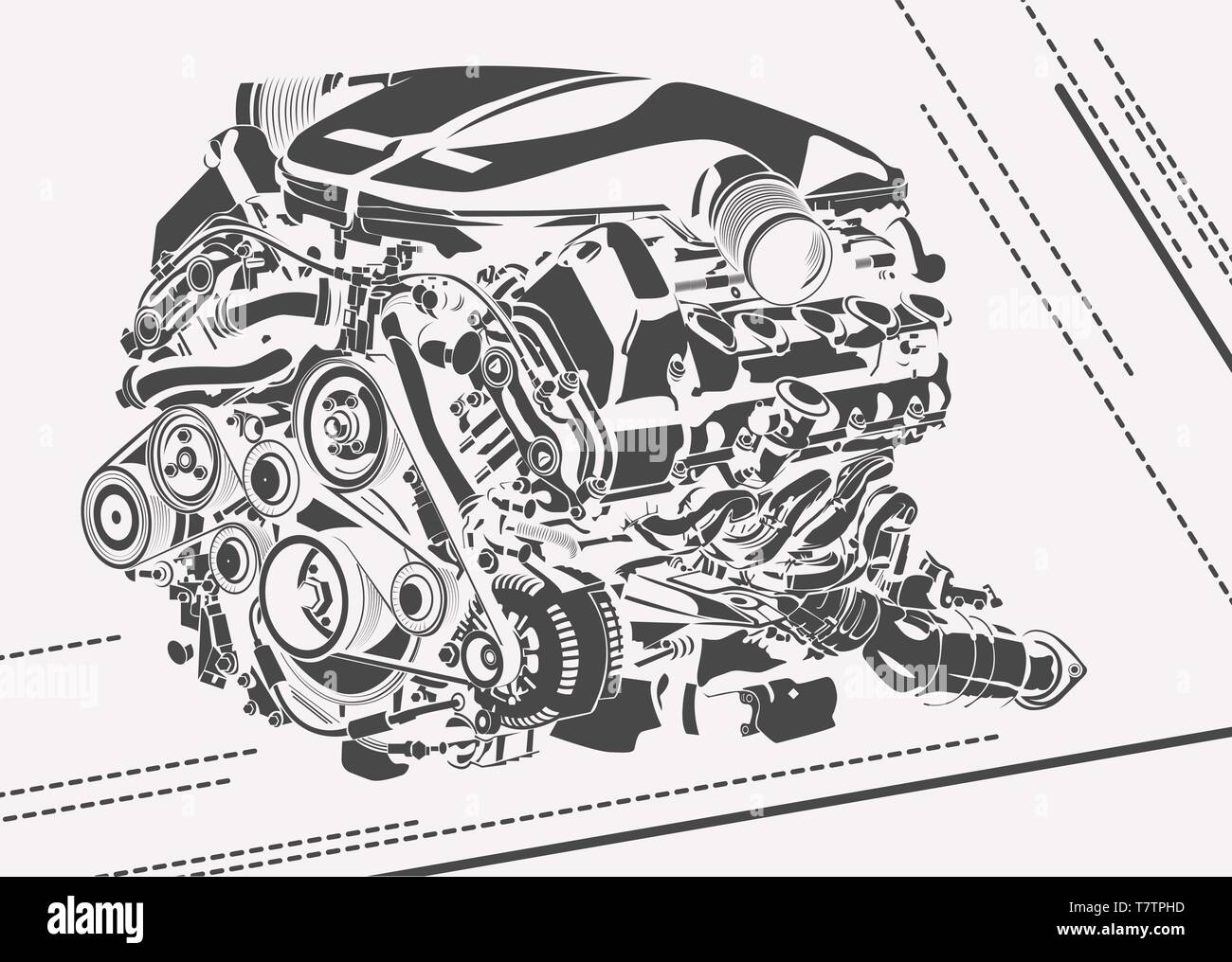 vector high detailed illustration of car engine Stock Vector Image ...