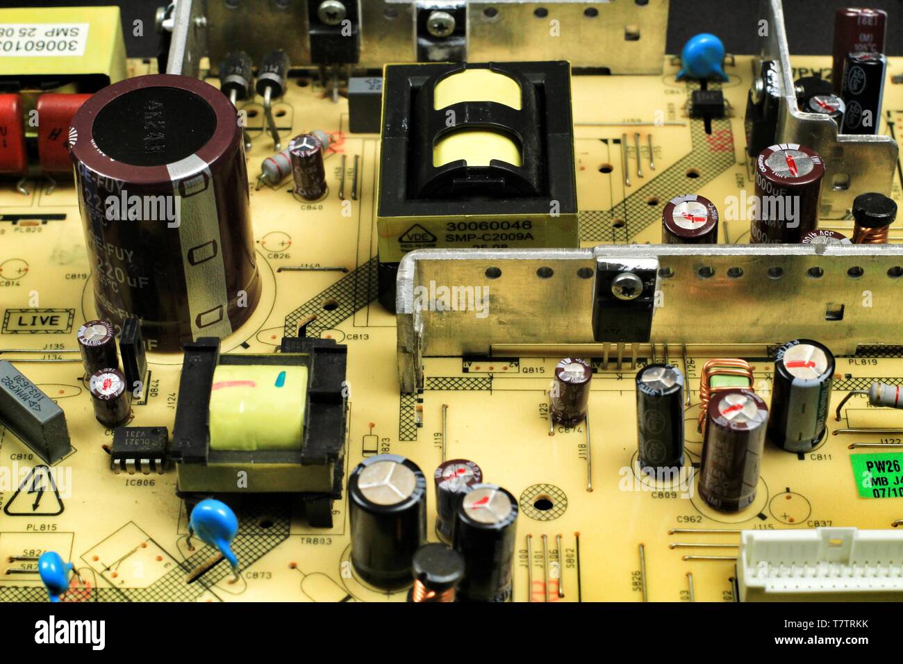 Macro photography of capacitors and other electronic components in an ...