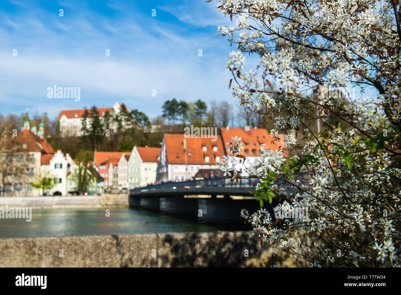Streets and river bank in Landsberg am Lech town in Germany, Bavaria ...