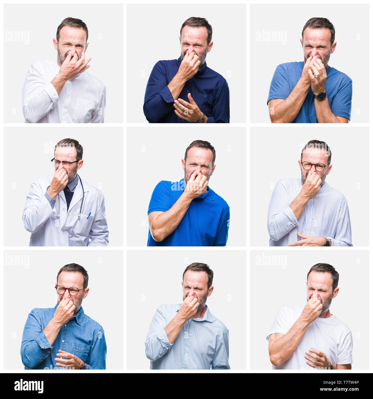 Collage of senior hoary elegant man over white isolated background ...