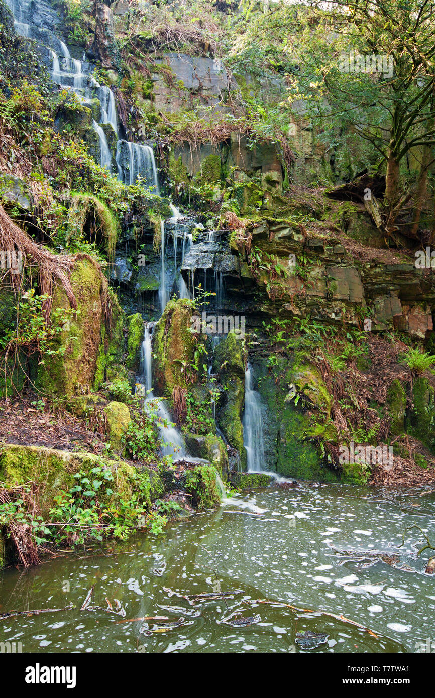 A colourful waterfall at Williamson Park, Lancaster Stock Photo - Alamy