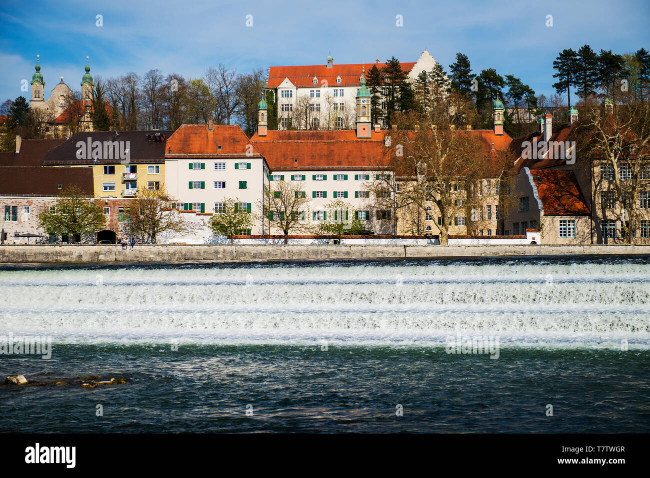 Streets and river bank in Landsberg am Lech town in Germany, Bavaria ...