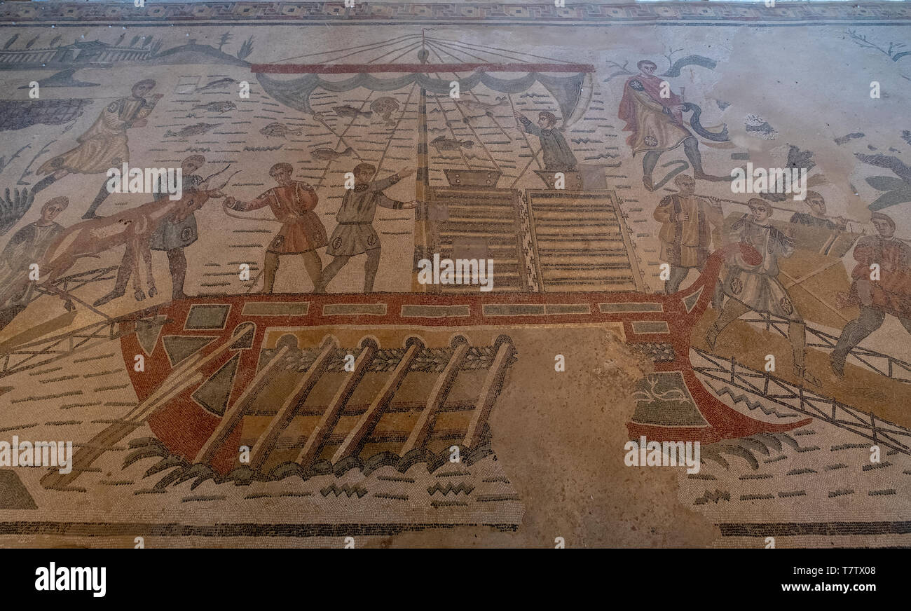 Great Hunt mosaic-capture and transportation of animals roman mosaic in ...