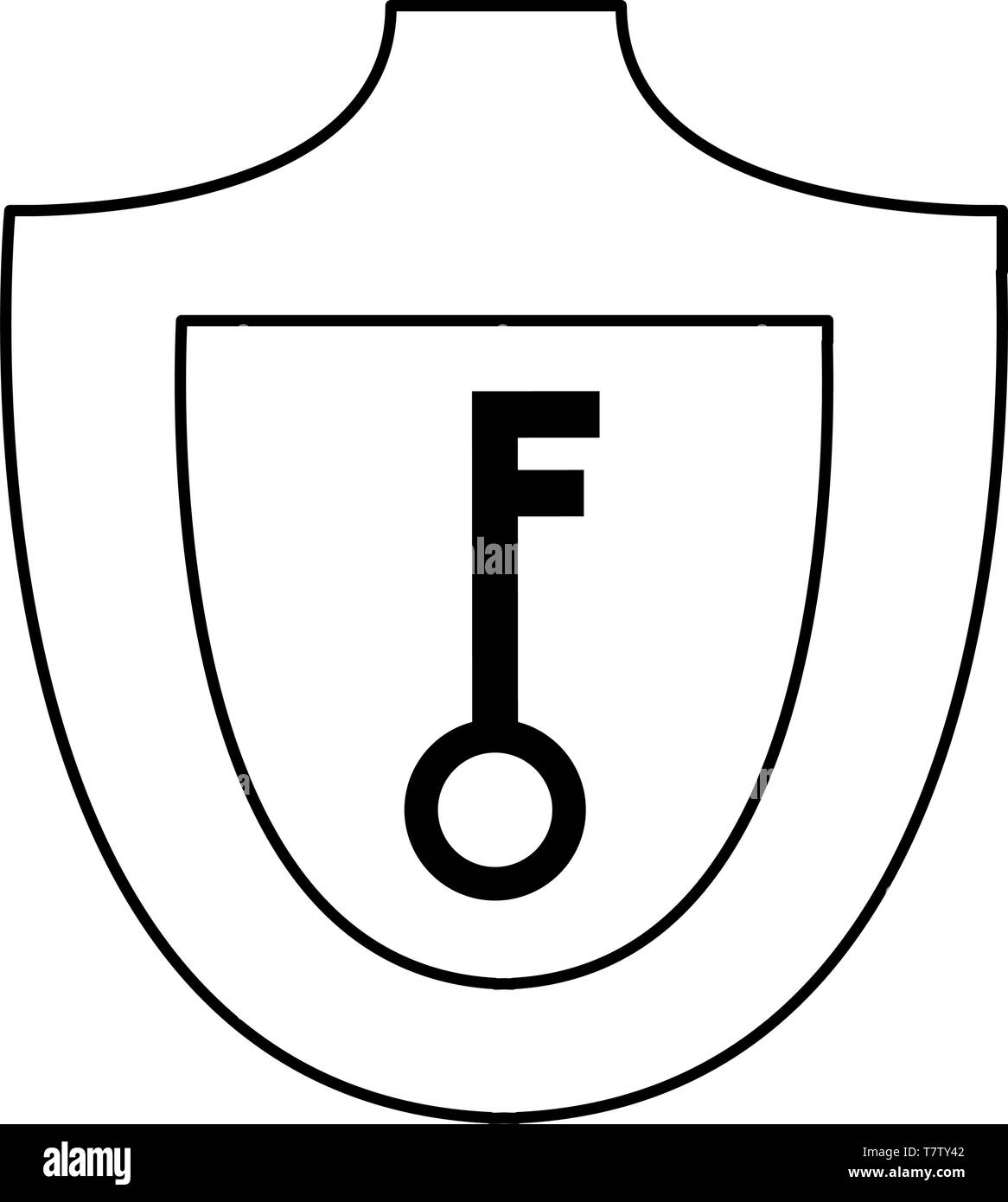 Shield And Key Cybersecurity Data Protection Vector Illustration Outline Stock Vector Image