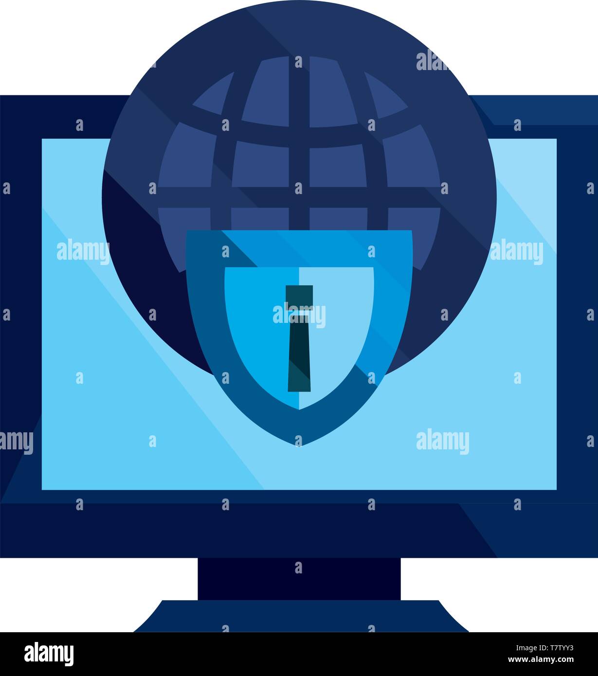 world computer shield protection cybersecurity data vector illustration ...