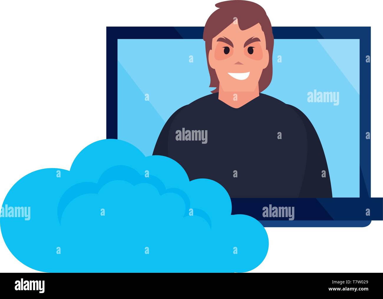 hacker laptop cloud computing cybersecurity data protection vector ...