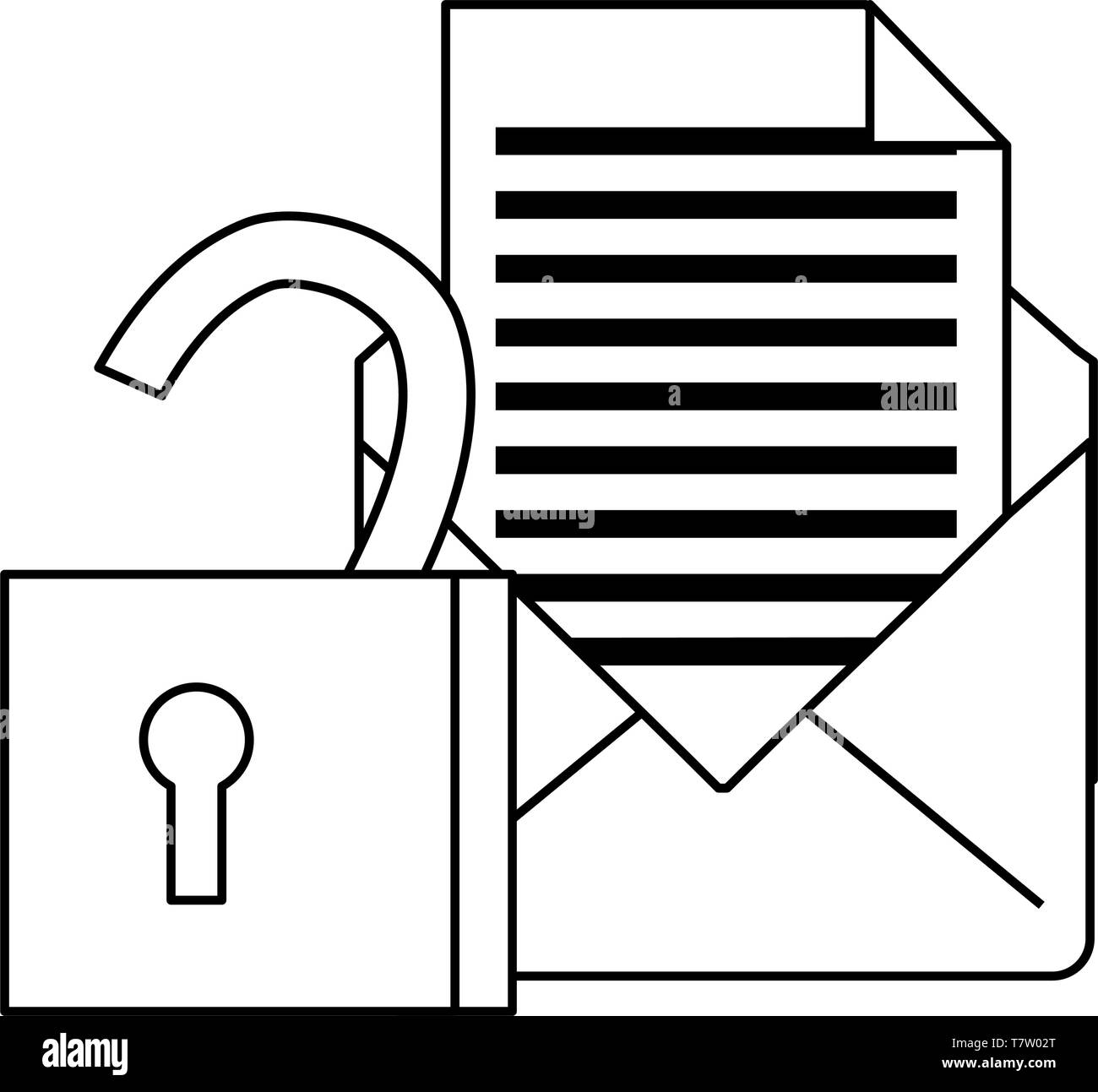 email open padlock cybersecurity data protection vector illustration ...