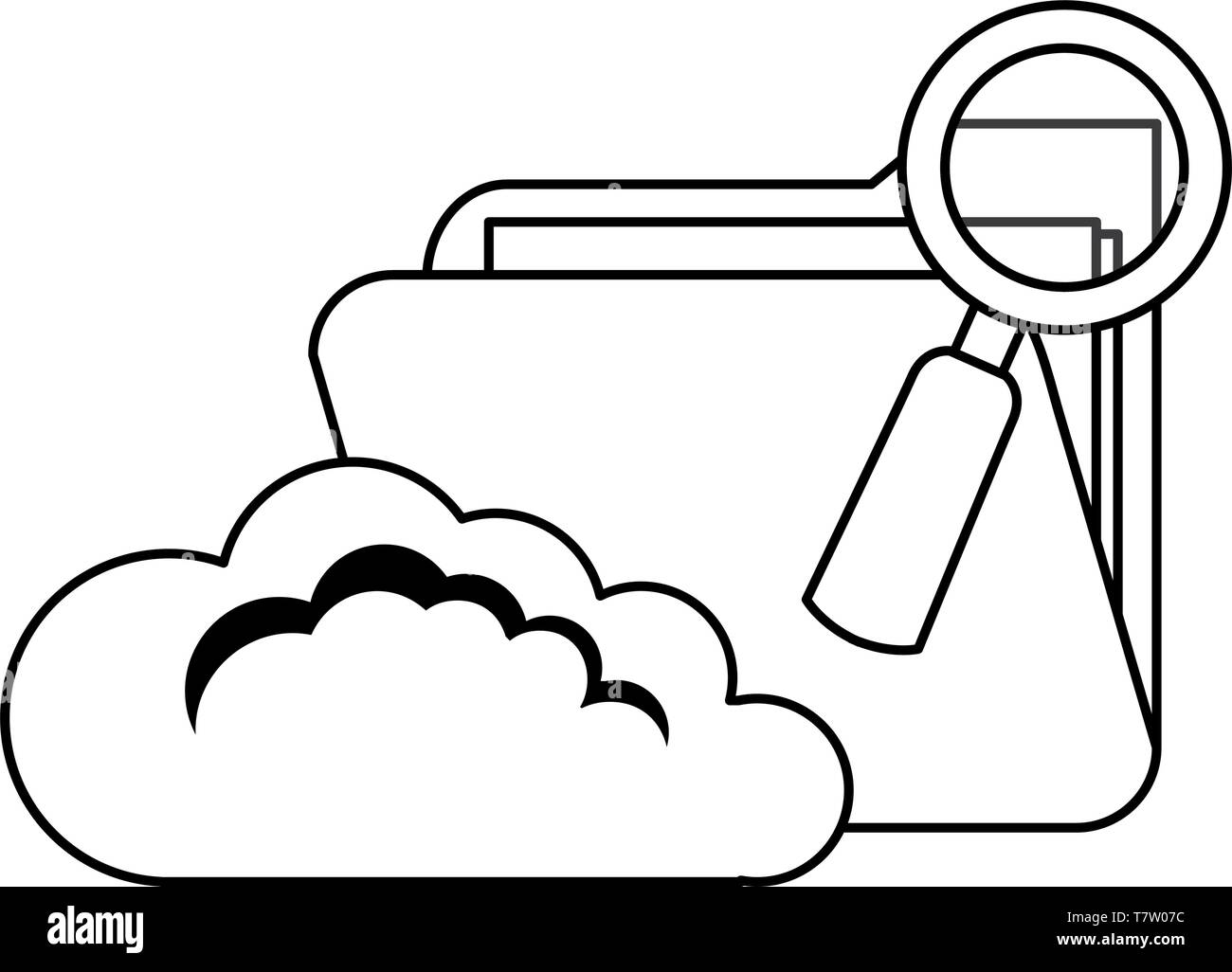 cloud computing folder magnifier cybersecurity data protection vector illustration outline Stock ...