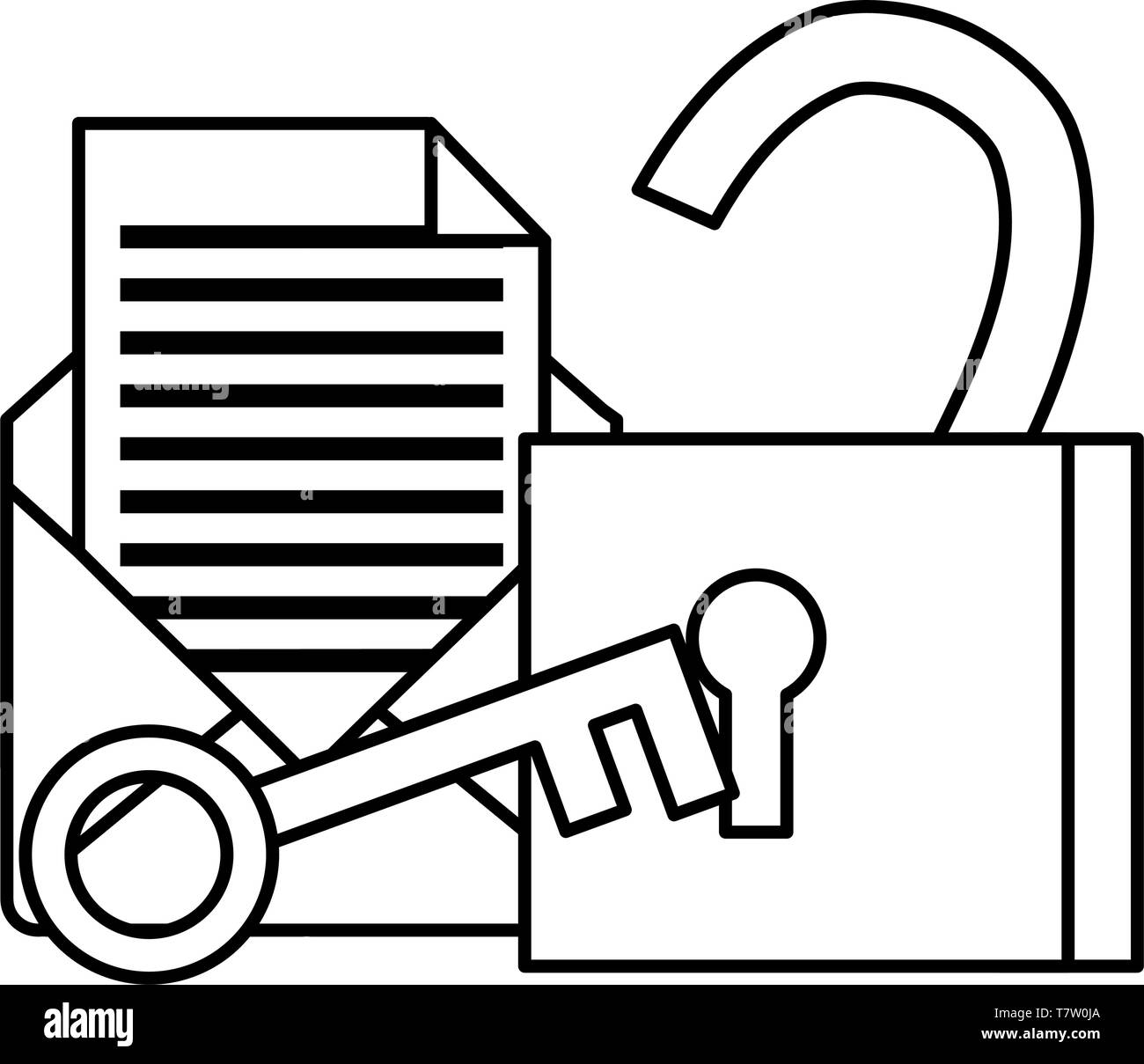 email padlock key cybersecurity data protection vector illustration ...