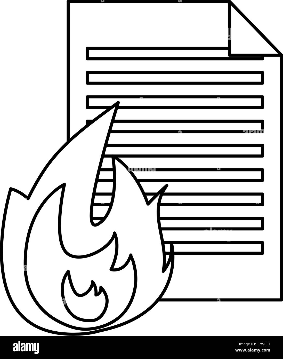 document fire cybersecurity data protection vector illustration outline ...