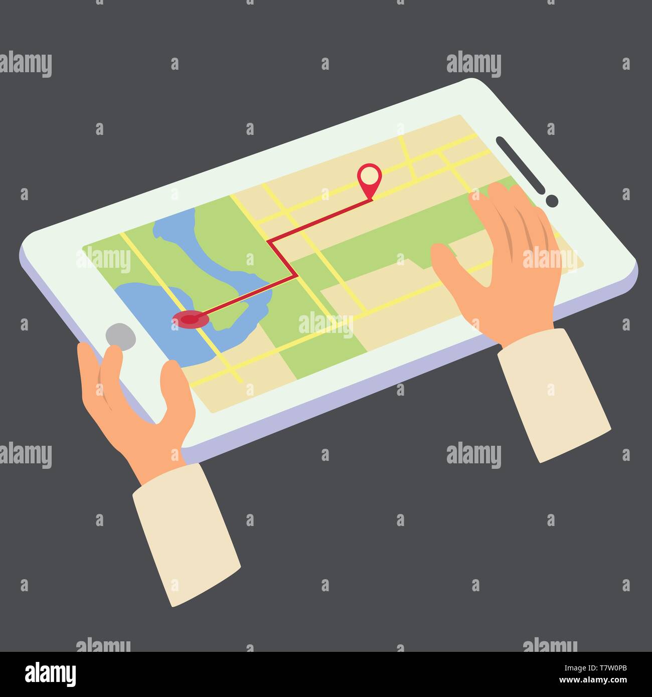 Using GPS to search place in the map. Tablet GPS to search place on the ...